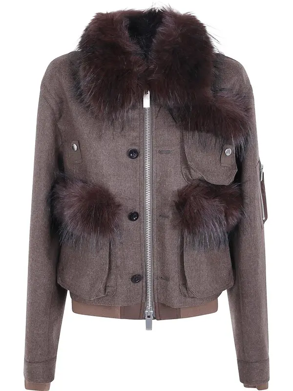 Sacai Jacket Wool Melton Blouson - Brown