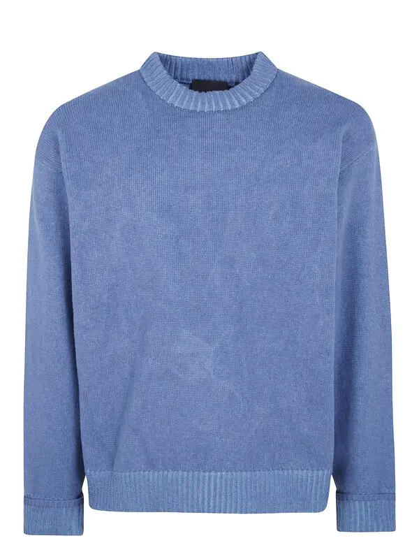 Rains Crew Neck Sweater With Textured Knit - Blue