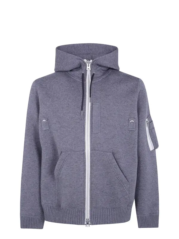 Sacai Cotton Cashmere Knit Hoodie - Gray