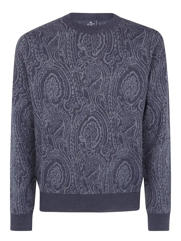Etro Paisley Print Round Neck Sweater - Gray