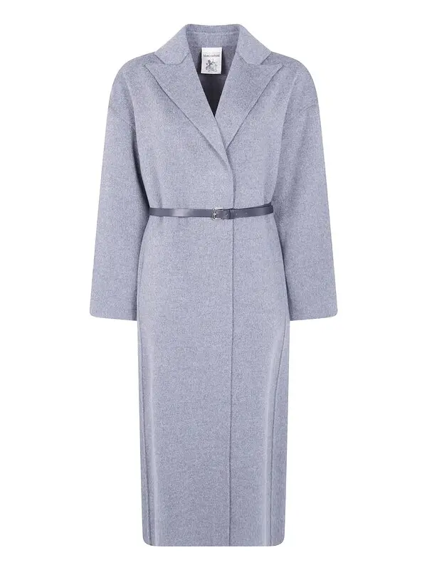 SEMICOUTURE Long Belted Wool Coat - Gray