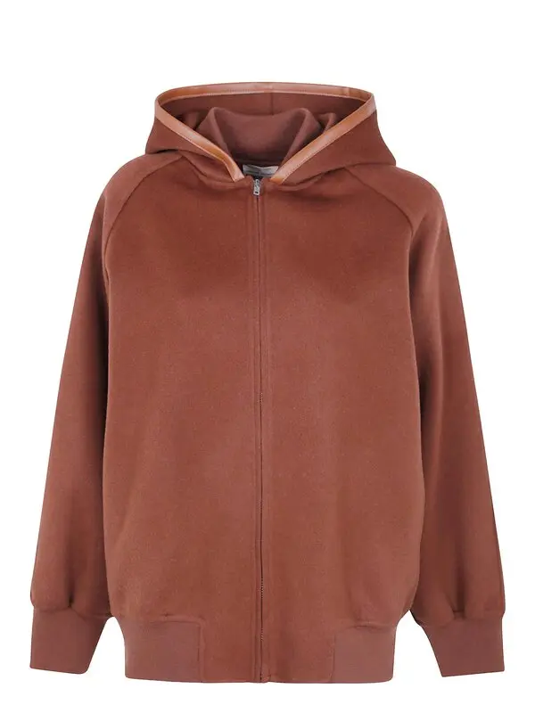 SEMICOUTURE Hooded Leather Trimmed Wool Jacket - Brown