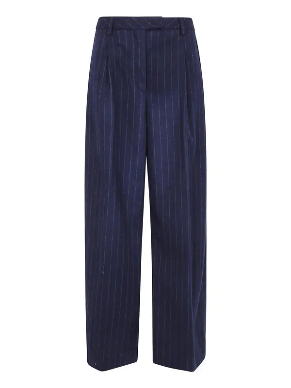 THELATEST Wool Wide Leg Pinstripe Trousers - Blue