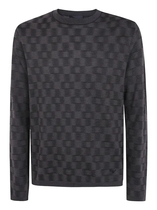 Emporio Armani F6030 Chocolate Fancy" Round Neck Sweater - Brown