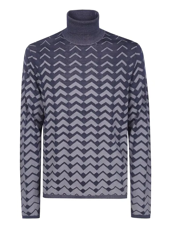 Emporio Armani Turtleneck Sweater With Patterned Design - Blue