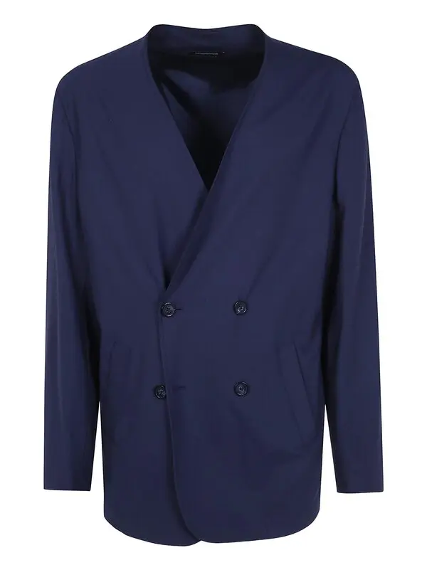 Emporio Armani Jacket Double Breasted "linear Neck Blazer - Blue