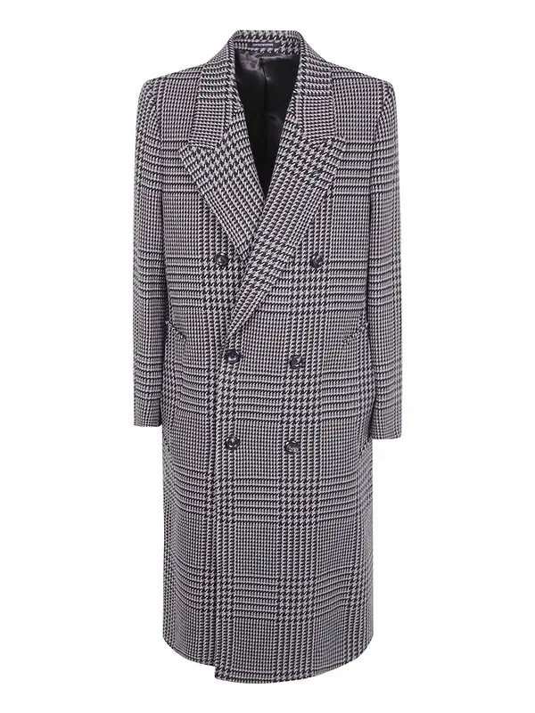 Emporio Armani Double-breasted Checked Long Coat - Gray