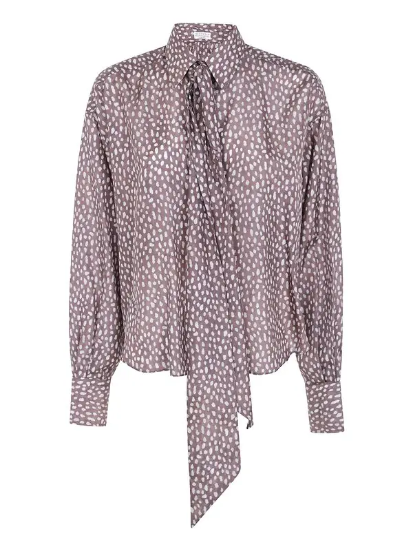 Brunello Cucinelli Shirt Ribbon Flowers Pattern - Brown