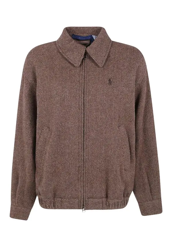 Polo Ralph Lauren Windbreaker With Herringbone Fabric "woven Bomber Co - Brown