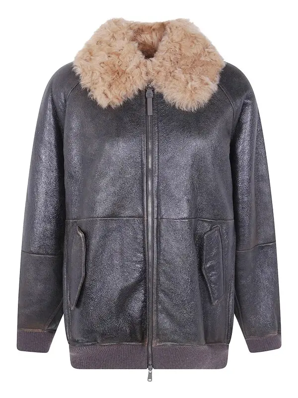 Brunello Cucinelli Jacket Fur Collar "mpmma7564 C9998 Nut - Brown