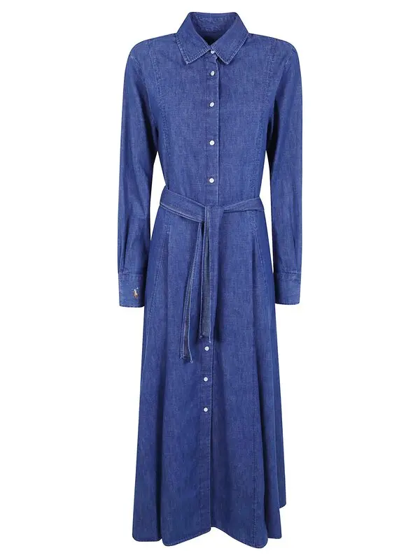 Polo Ralph Lauren Dress Long Sleeve "woven Shirt Dress - Blue
