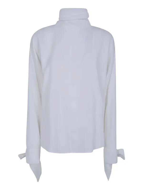 Emporio Armani Long Sleeve Turtleneck Shirt With Cuff Ties - White