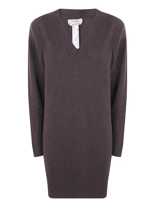 TWINSET V-neck Oversized Wool Sweater - Brown