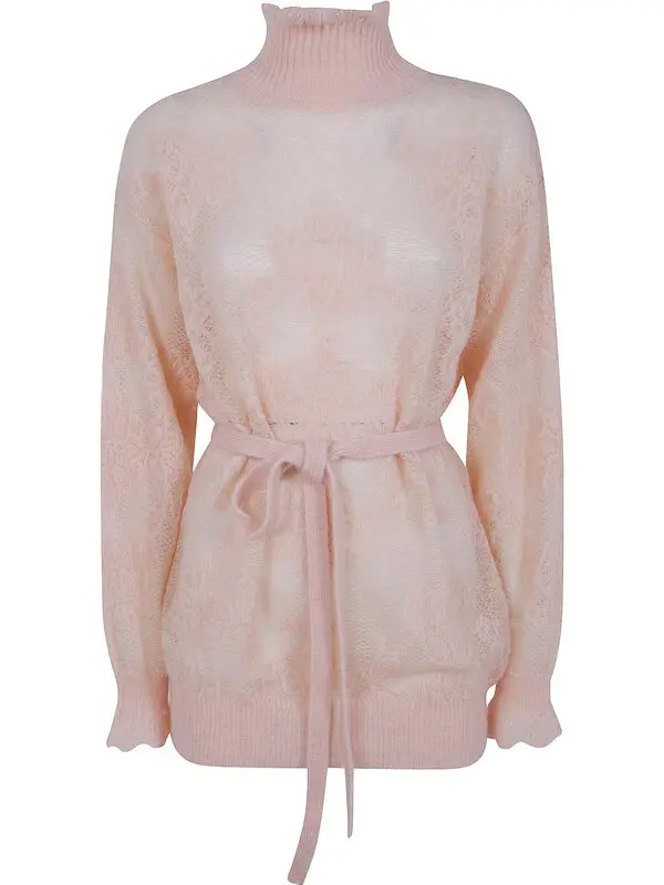 TWINSET Belted Lace Sweater - Pink