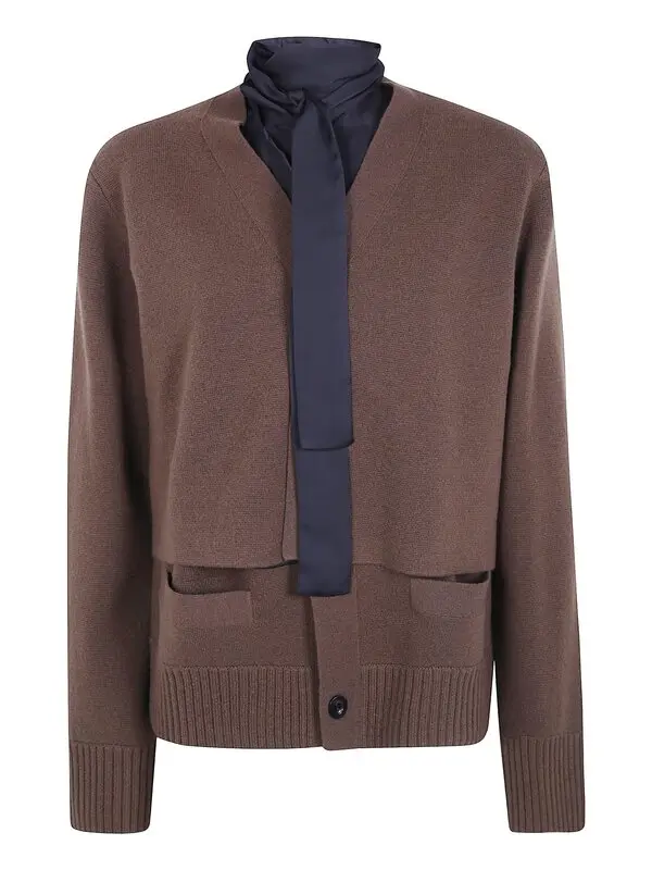 Sacai Wool Knit Cardigan With Patch Pockets - Brown