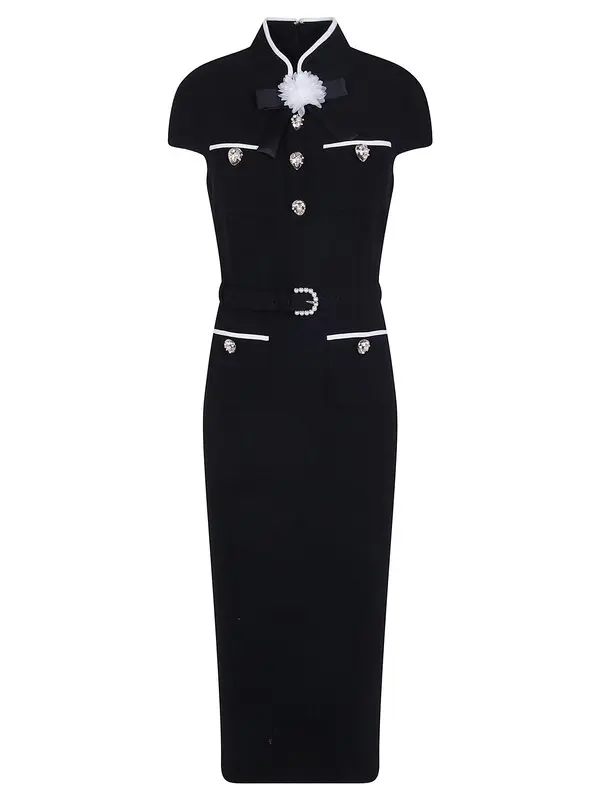 SELF-PORTRAIT Dress Wool Crepe Midi "aw26.074mb - Black