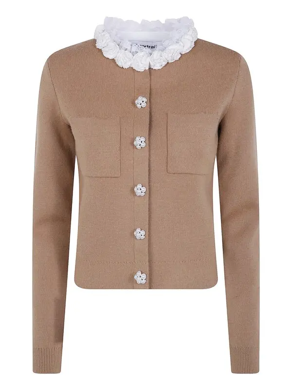SELF-PORTRAIT Embellished Knit Cardigan - Brown