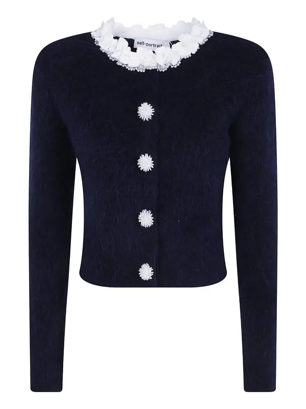 SELF-PORTRAIT Pearl Embellished Knit Jumper - Blue