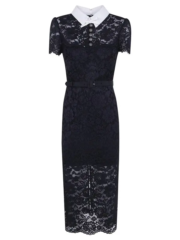 SELF-PORTRAIT Dress Contrast Collar " Lace - Black
