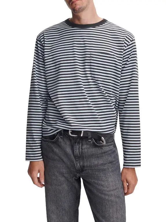 Rag & Bone Boxy Striped Long Sleeve T-shirt - Light Blue Medium