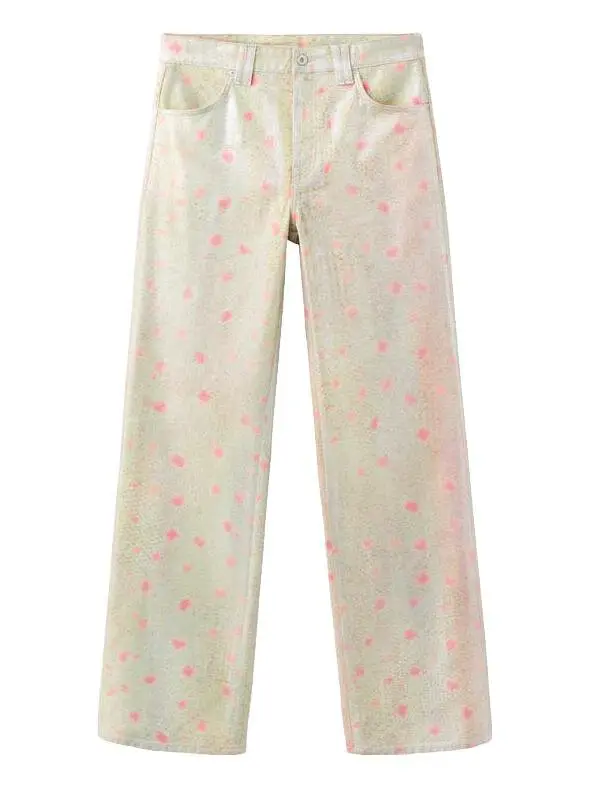 Mango Metallic Printed Straight Leg Jeans - Silver