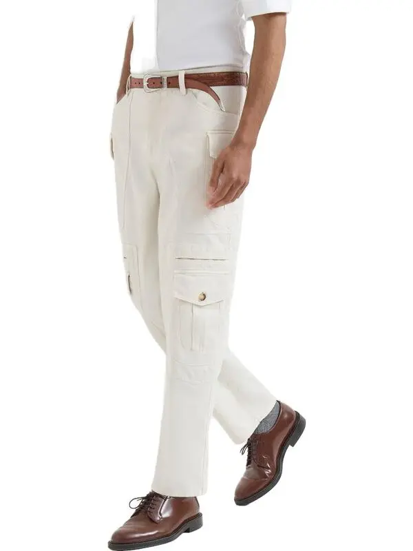Brunello Cucinelli Peached Cotton Gabardine Explorer Trousers - Snow