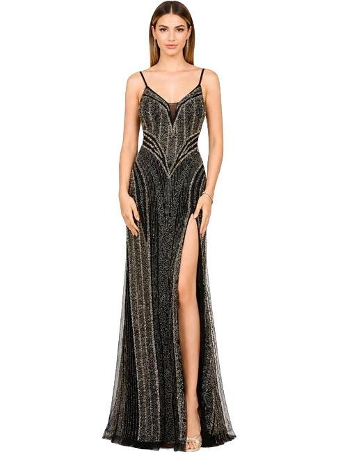 LARA NEW YORK Spaghetti Strap Beaded Gown With Slit - Black