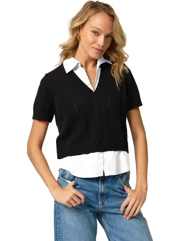 Central Park West Paulie Short Sleeve Twofor - Black/white