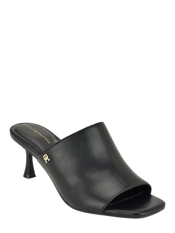 Tommy Hilfiger Sassey Faux Leather Kitten Heel Slide Sandal - Black