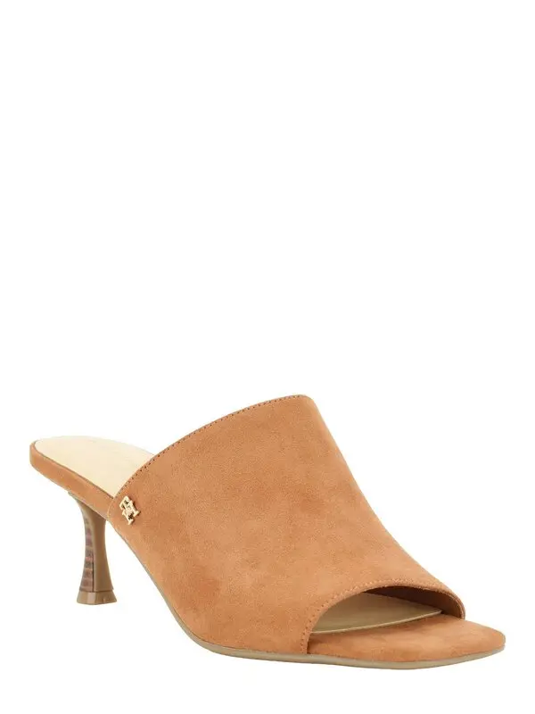 Tommy Hilfiger Sassey Faux Leather Kitten Heel Slide Sandal - Cognac
