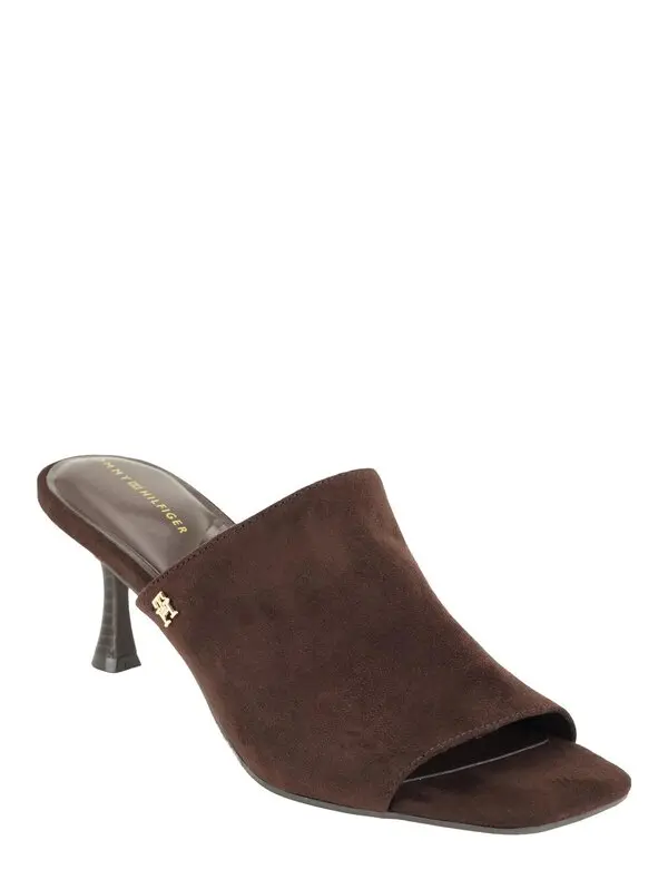 Tommy Hilfiger Sassey Faux Leather Kitten Heel Slide Sandal - Dark Brown