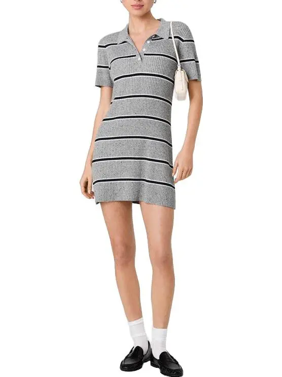 French Connection Mason Varsity Stripe Knit Minidress - Medium Gray Melange