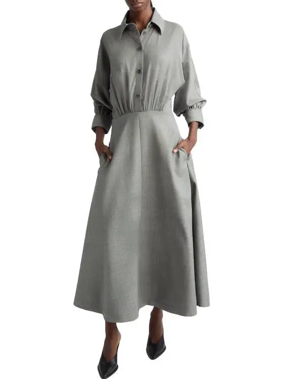 Altuzarra Eleanor Wool Stretch Twill Midi Shirtdress - Grey Melange