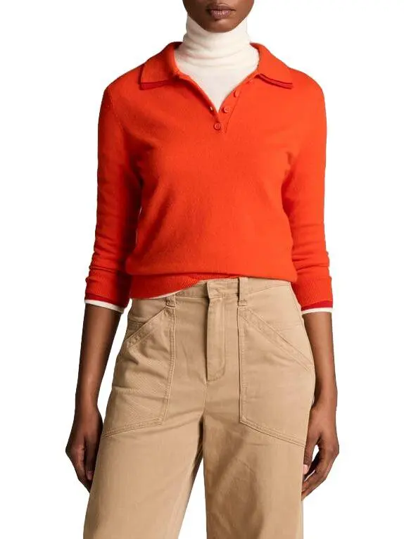 Vince Double Trim Merino Wool & Cashmere Polo Sweater - Crimson/dk Crimson