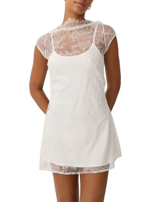 KAT THE LABEL Eloise Lace Overlay Satin Slip - Ivory