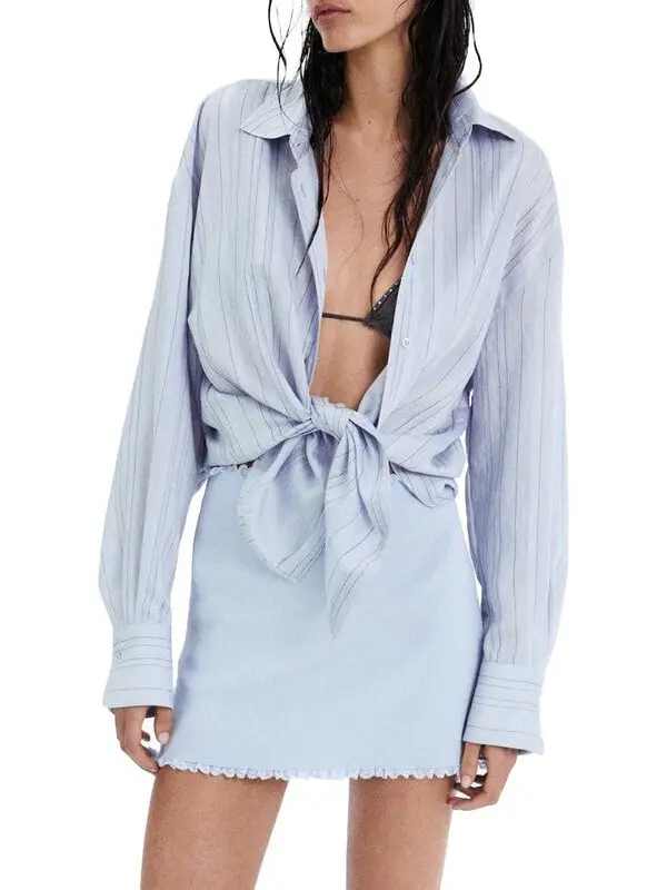 Mango Oversize Stripe Button-up Shirt - Blue