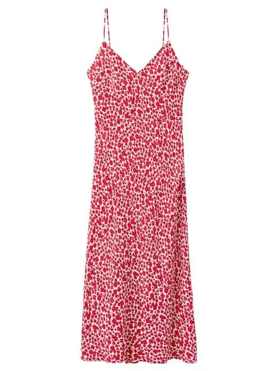 Mango Printed V-neck Slipdress - Red/ecru
