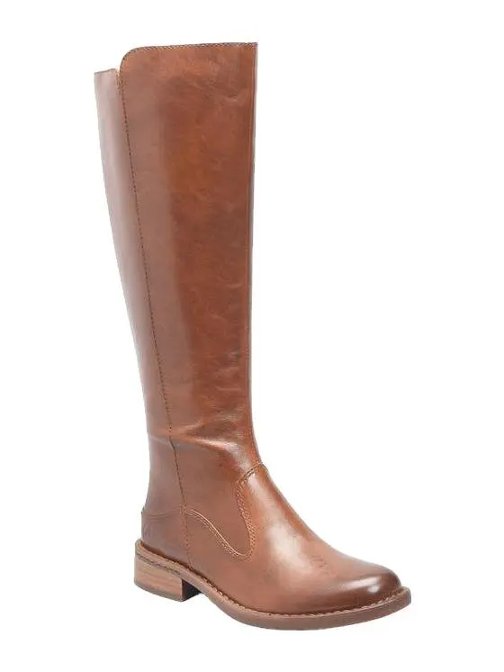BØRN Campbell Leather Knee High Zip Up Block Heel Boots - Tan Leather