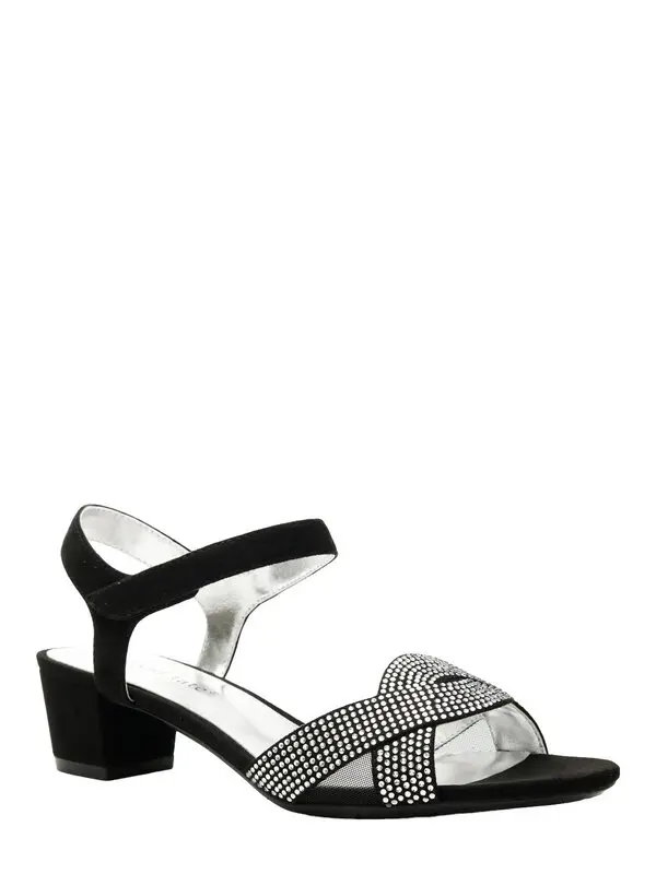 DAVID TATE Rona Embellished Block Heel Sandal - Black Suede