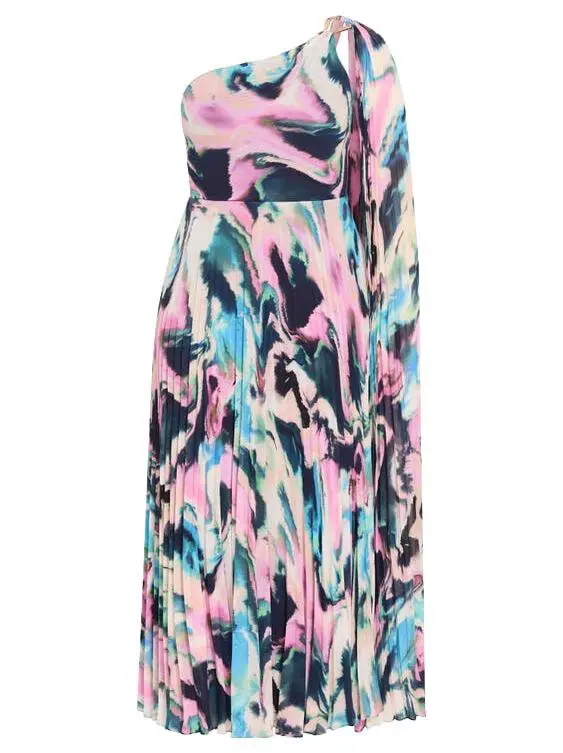 City Chic Eloura One-shoulder Pleated Maxi Dress - Rippled