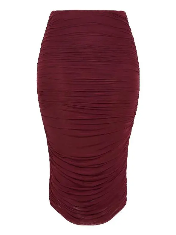 City Chic Anastasia Ruched Midi Skirt - Choc Cherry