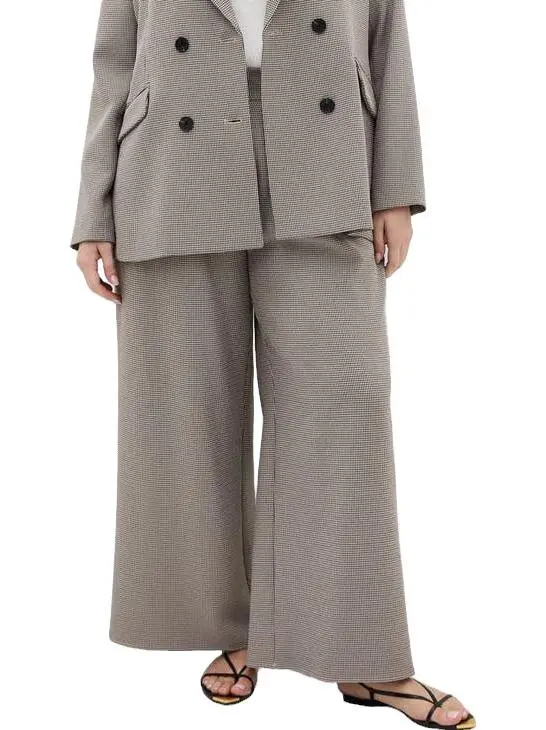 City Chic Hailey Houndstooth Wide Leg Pants - Neutral Check