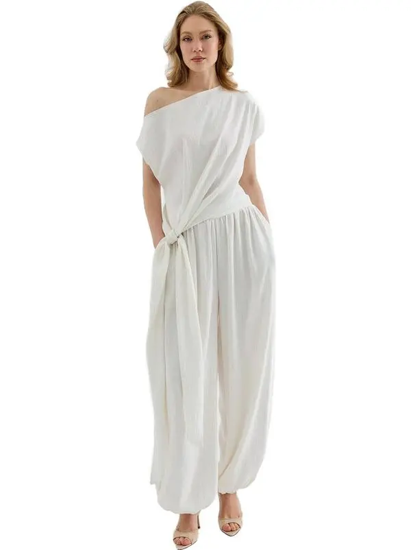 MONLICIA Velora Draped Viscose Balloon Pants - Ecru