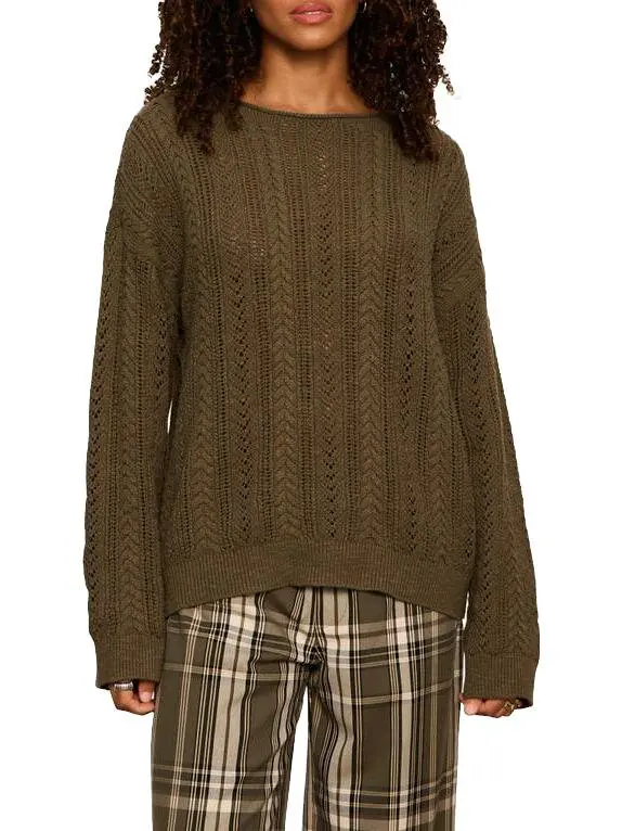Sanctuary Cable Stitch Cotton Sweater - Green