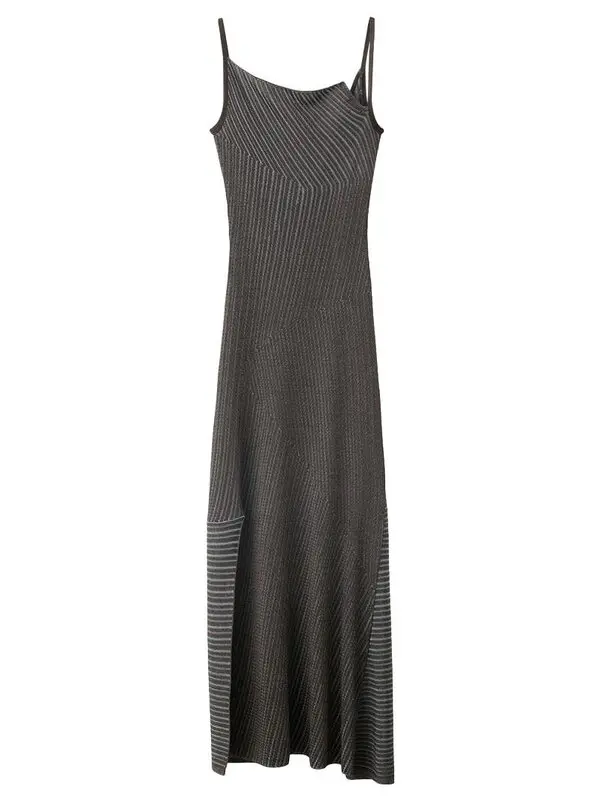 Mango Asymmetrical Striped Knit Maxi Dress - Coffee