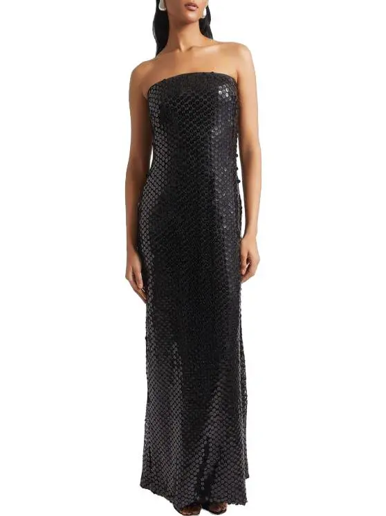 Ramy Brook Angel Strapless Sequin Column Gown - Black Mesh