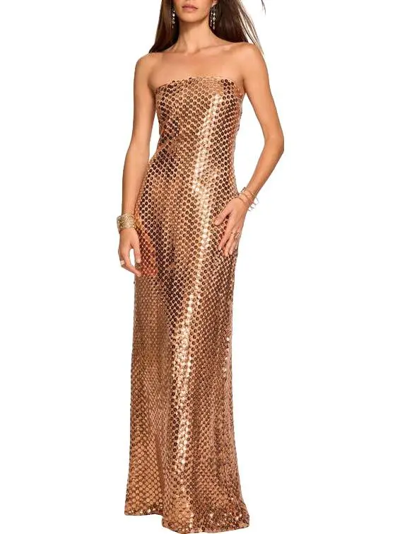 Ramy Brook Angel Strapless Sequin Column Gown - Dark Blush Mesh