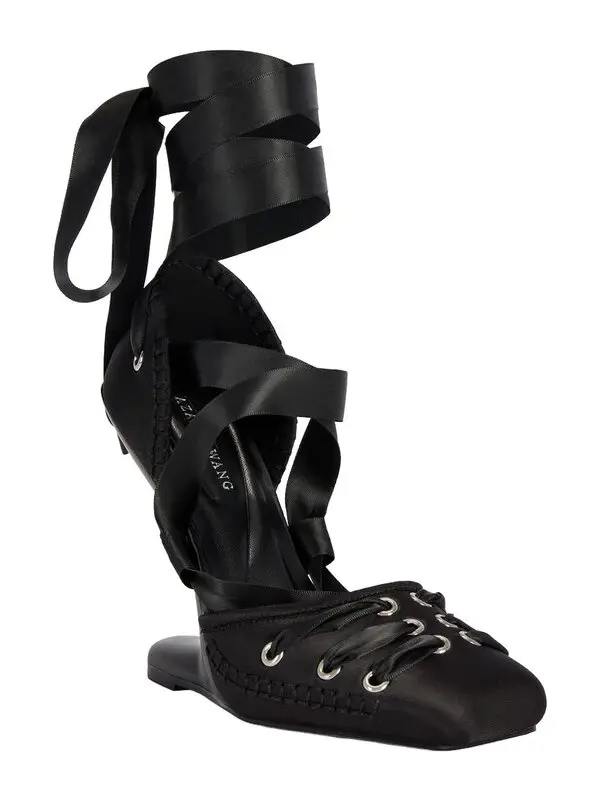 AZALEA WANG Pirouette Lace-up Wedge Sandal - Black