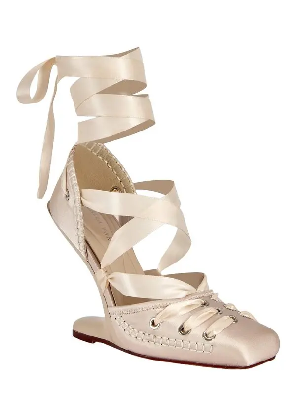 AZALEA WANG Pirouette Lace-up Wedge Sandal - Ivory