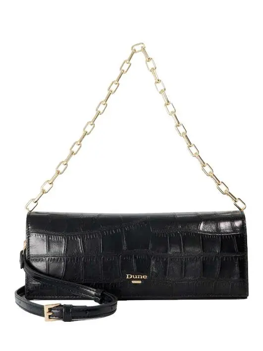 Dune London Bemuse Croc Embossed Faux Leather Shoulder Bag - Black